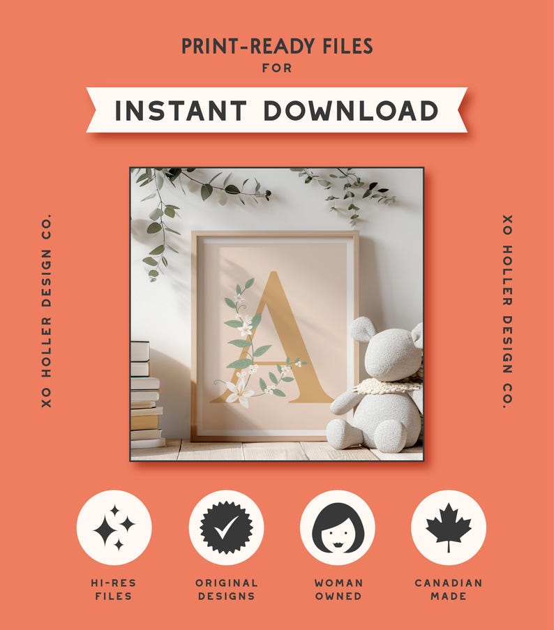 Floral Letter A Nursery Print: Monogram Initial Art (digital Download ...