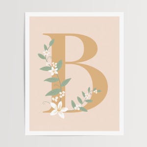 Floral Letter B Nursery Print: Custom Initial Monogram (digital ...