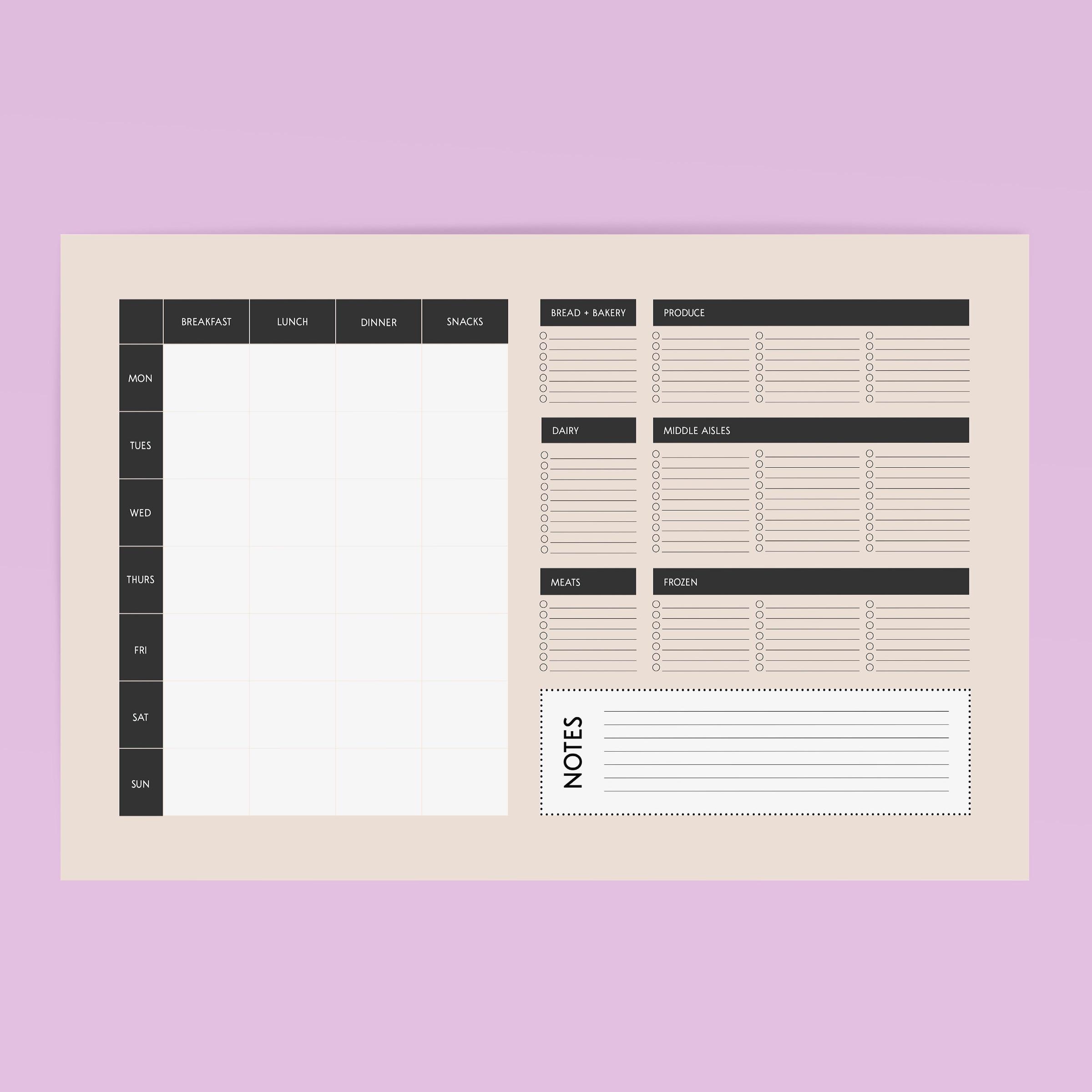 Printable Pink Weekly Meal Planner: Grocery List, Menu (PDF Download ...
