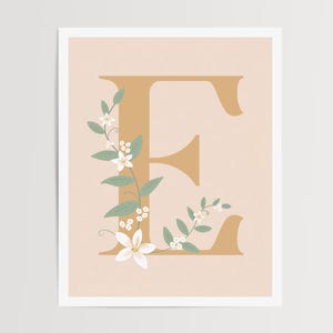 Monogram Nursery Wall Decor, Floral Alphabet, Letter E Print, Custom ...