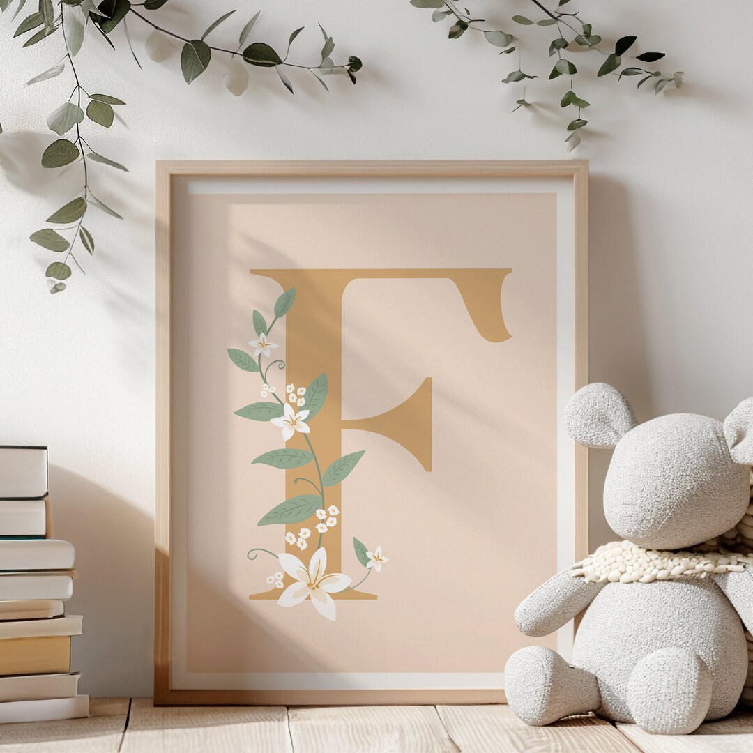 Printable Kids' Wall Art, Nursery Wall Decor, Floral Monogram Print ...