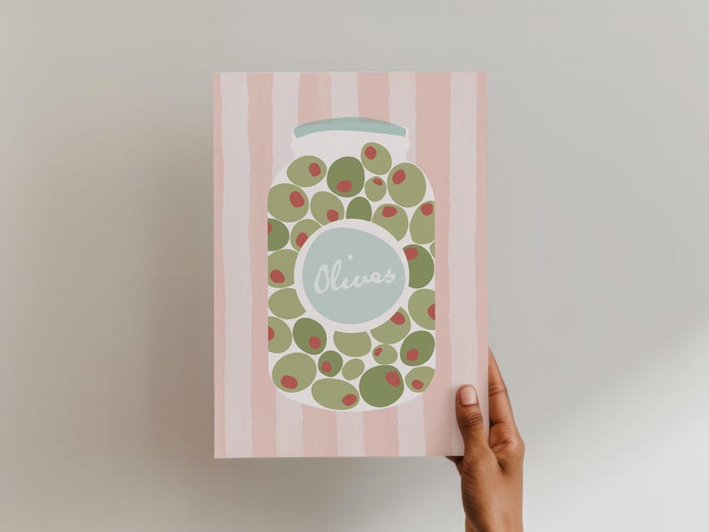 Olive Jar Print, Food Illustration, Kitchen Wall Art, Kitchen Decor ...