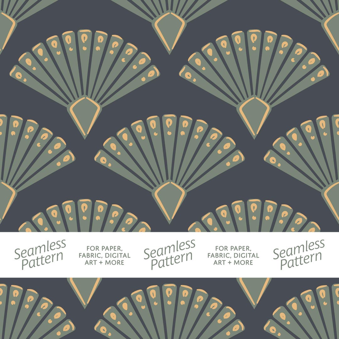 Vintage Art Deco Fans Seamless Pattern, Digital Paper, Scrapbook Paper ...