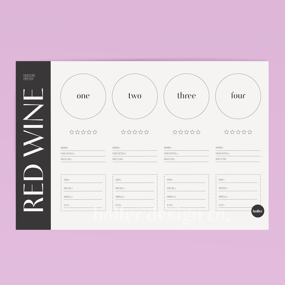 Red Wine Tasting Kit | Printable Placemats & Cards, Digital Download - Etsy