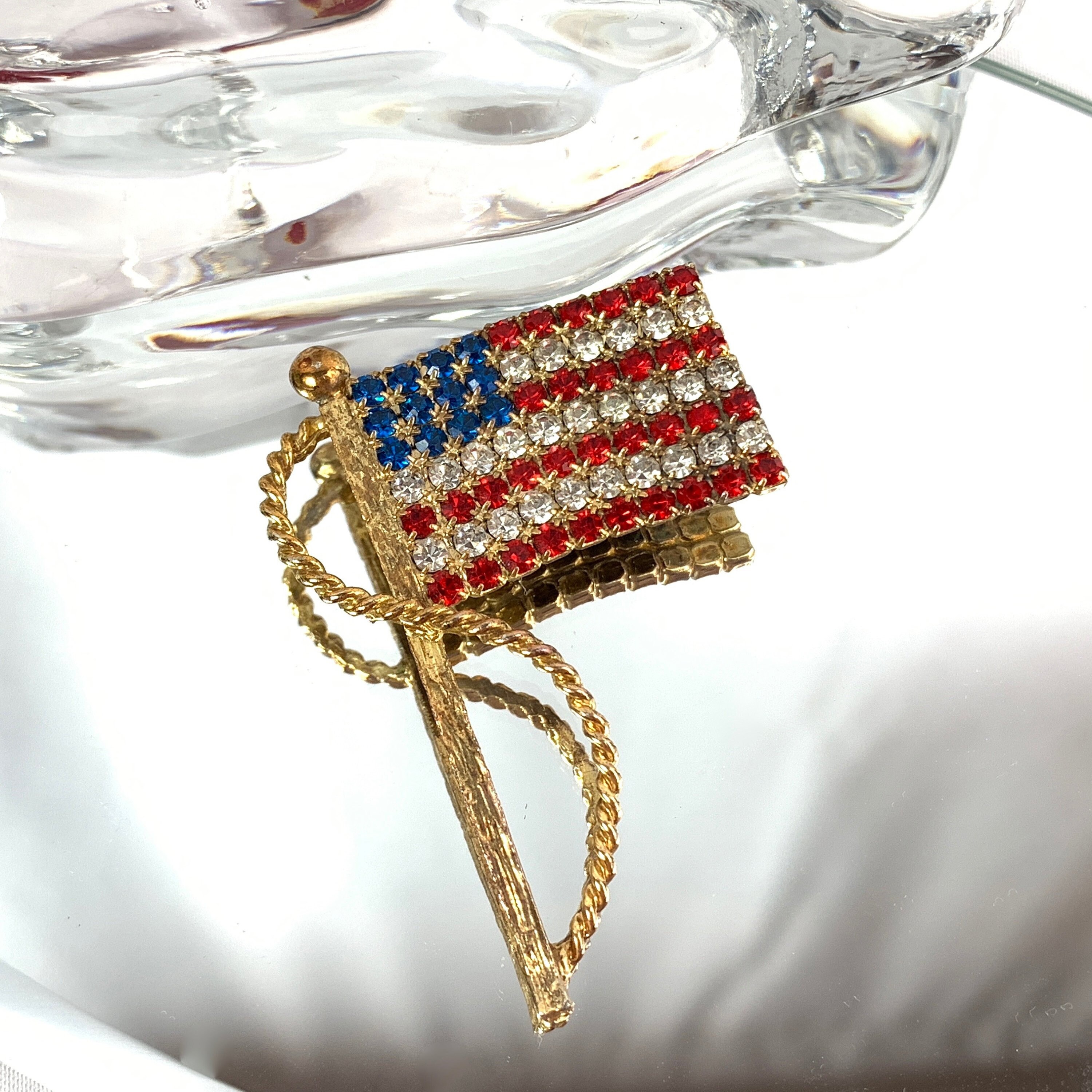 Flag Brooch Rhinestone Patriotic Jewelry Rare Beauty Vintage - Etsy