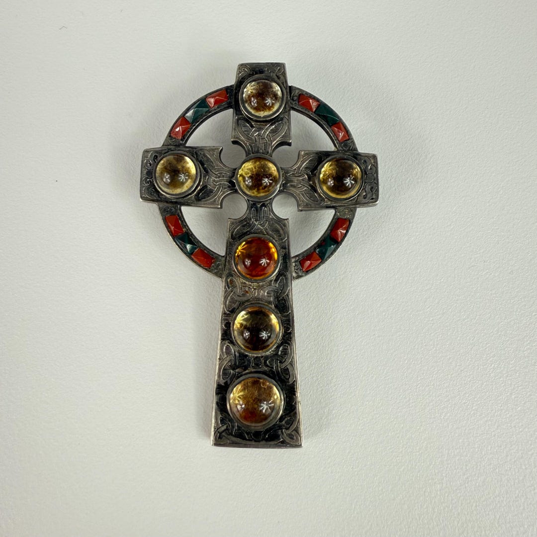Antique Scottish Celtic Cross Pebble Brooch , Scots Wedding, Groom's ...