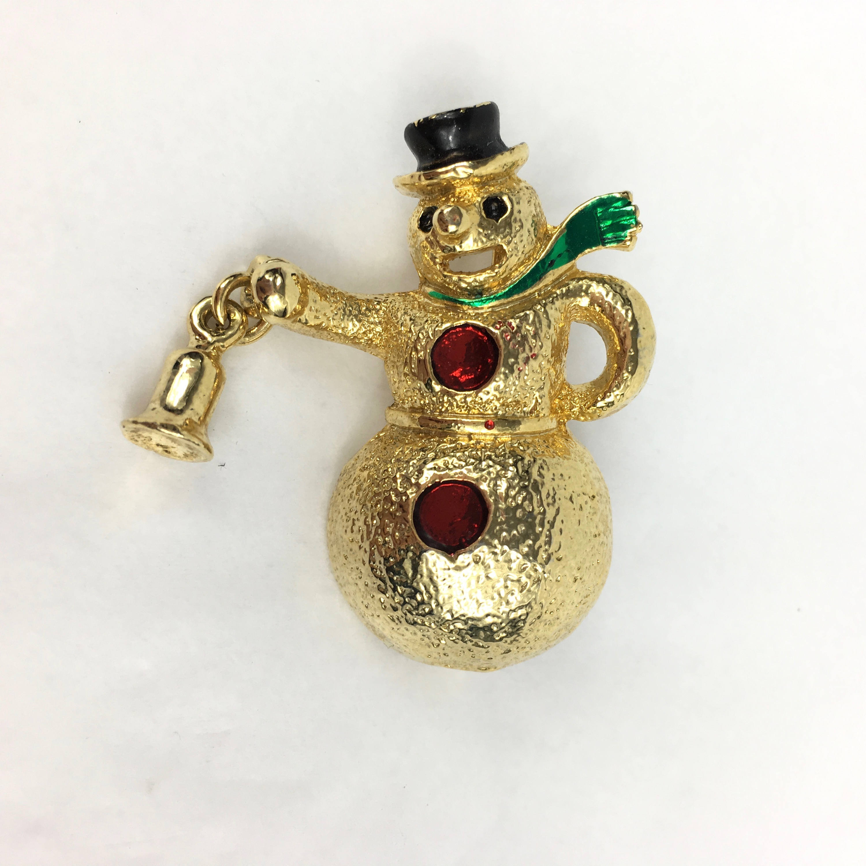 Christmas Winter Snowman Brooch With Bell Gold Snowman Frosty Rare ...