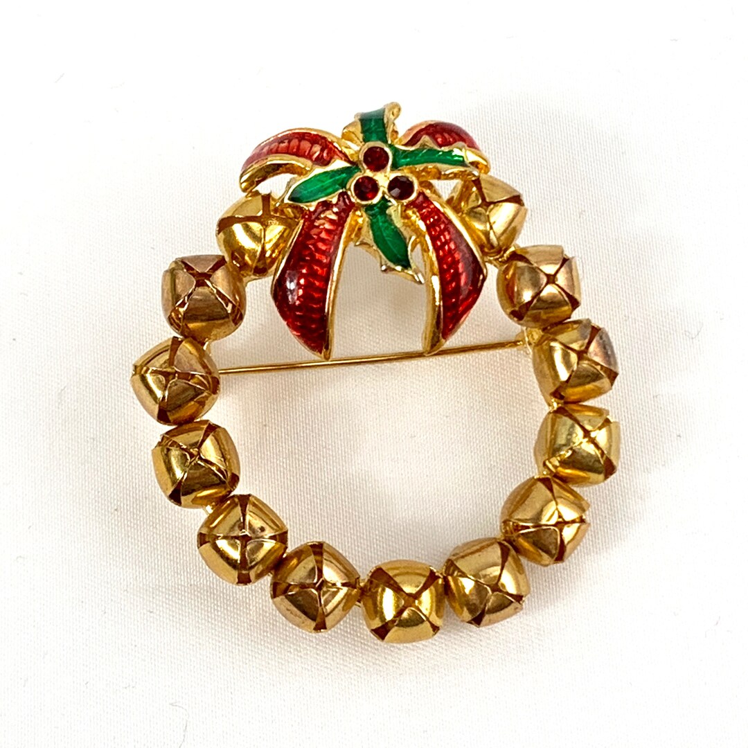 Christmas Sleigh Bell Brooch Christmas Bells Vintage Holiday Pins Rare ...