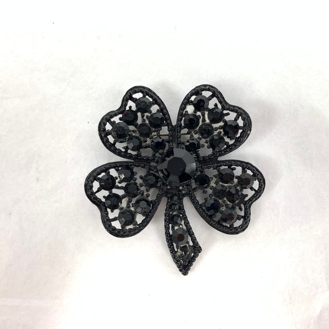 Weiss Costume Jewelry Four Leaf Clover Japanned Rhinestone Brooch - Etsy
