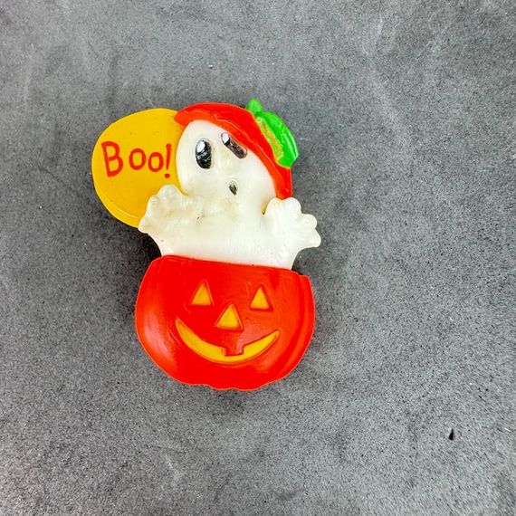 Vintage Hallmark Halloween Brooch: Pumpkin Ghost 'Boo… - Gem