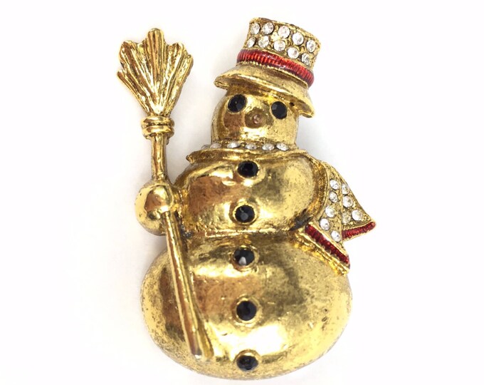 Christmas Winter Snowman Brooch With Bell Gold Snowman Frosty - Etsy