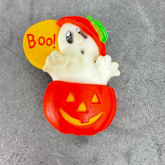 Vintage Hallmark Halloween Brooch: Pumpkin Ghost 'Boo… - Gem