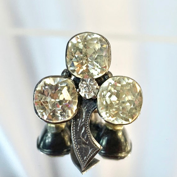 Antique Georgian Paste Rhinestone Irish Shamrock Broo… - Gem