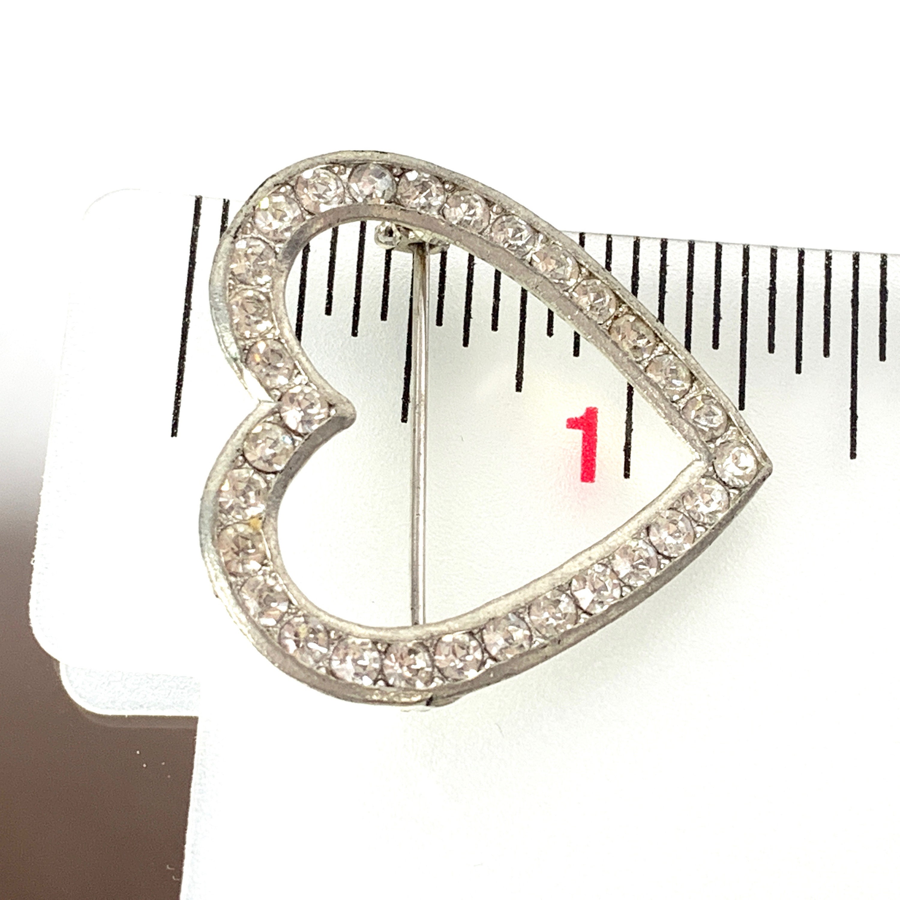 Pot Metal Rhinestone Heart Brooch Rare Beauty Vintage | Etsy