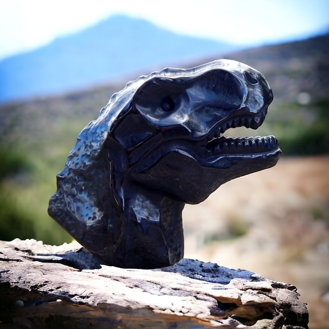 Black Obsidian Trex Carving, Carved Gemstone, Crystal Animal, Ready to ...
