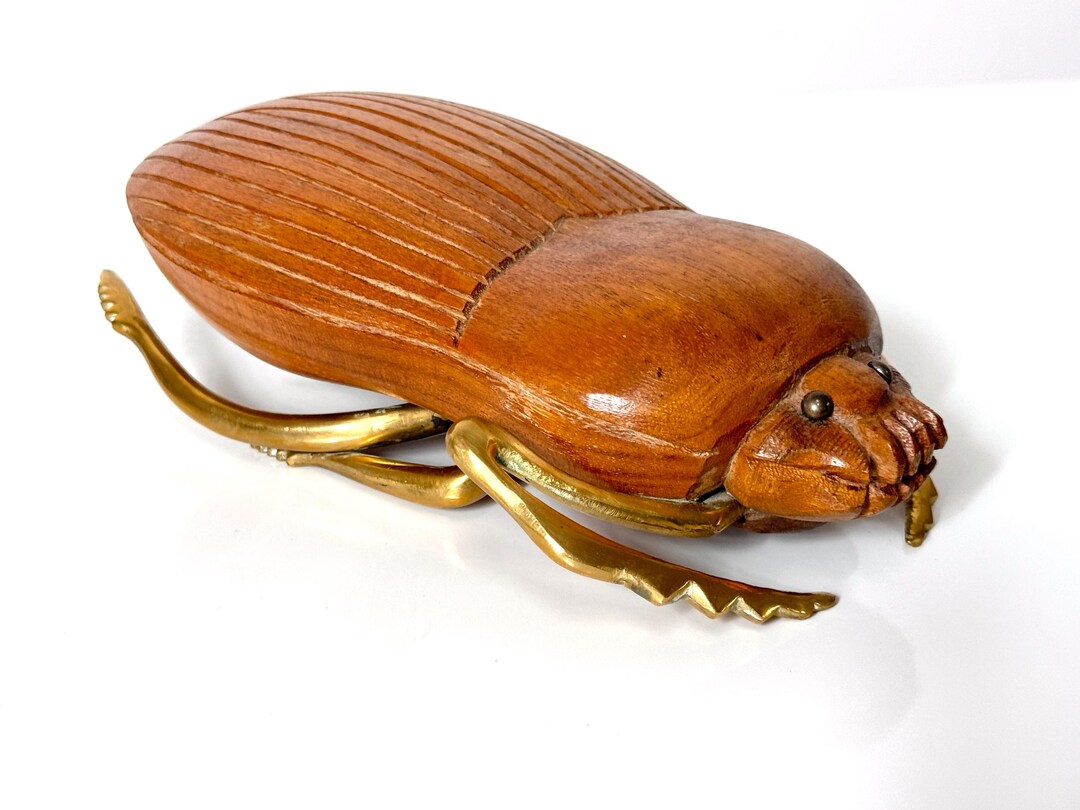 Vintage Mid Century Modern Carved Wood and Brass Scarab Beetle ...