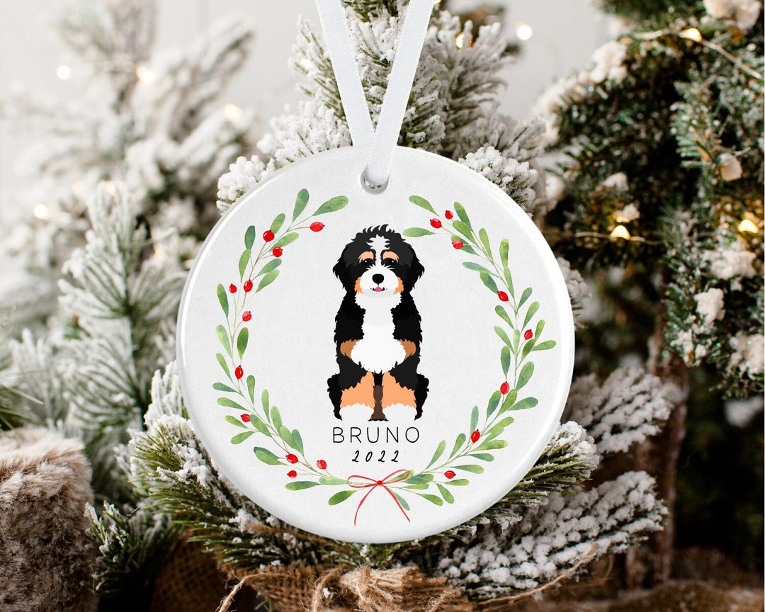Black White and Tan Doodle Christmas Wreath Ornament, Grey Silver ...