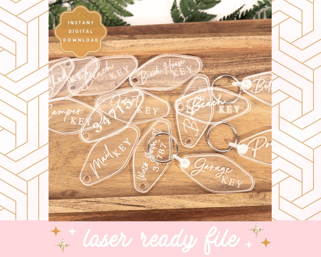 Hotel Style Keychain SVG, Key Ring Laser Ready File, Acrylic Laser File ...