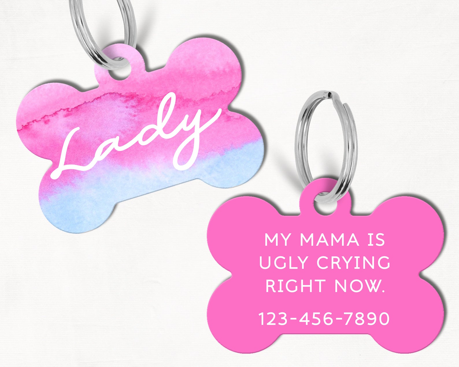 Pink and Blue Watercolor Custom Dog Tag Double Sided Dog Tag - Etsy
