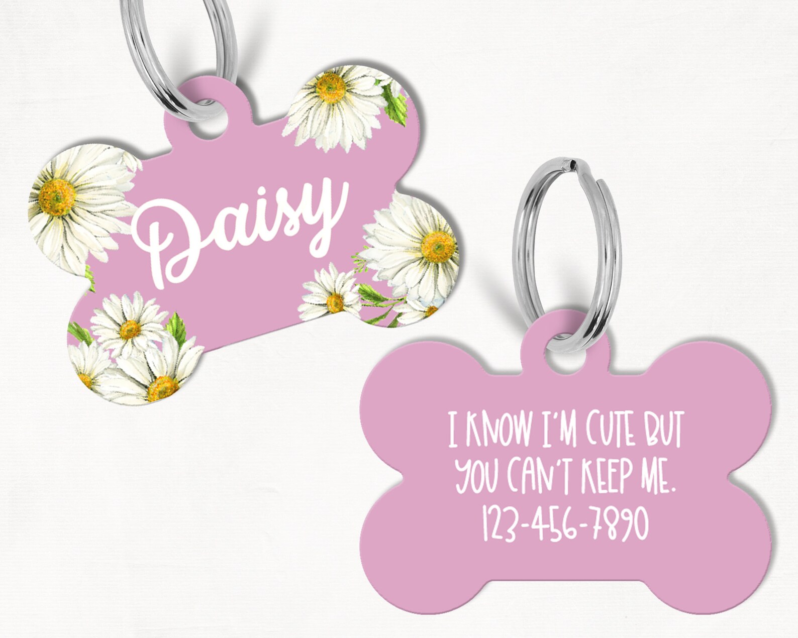 Daisy Floral Purple Pink Personalized Dog Tag Custom Dog Tag - Etsy