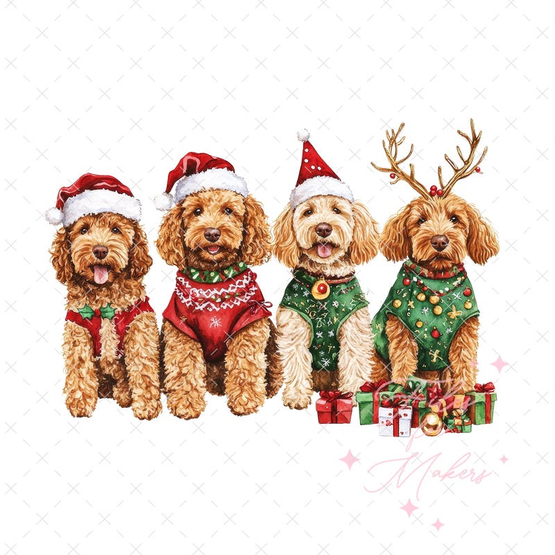 Christmas Golden Doodle Png - Etsy