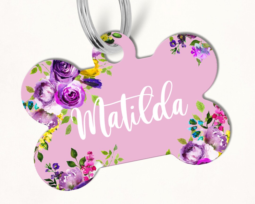 Purple & Yellow Floral Personalized Dog Tag Floral Custom Dog - Etsy