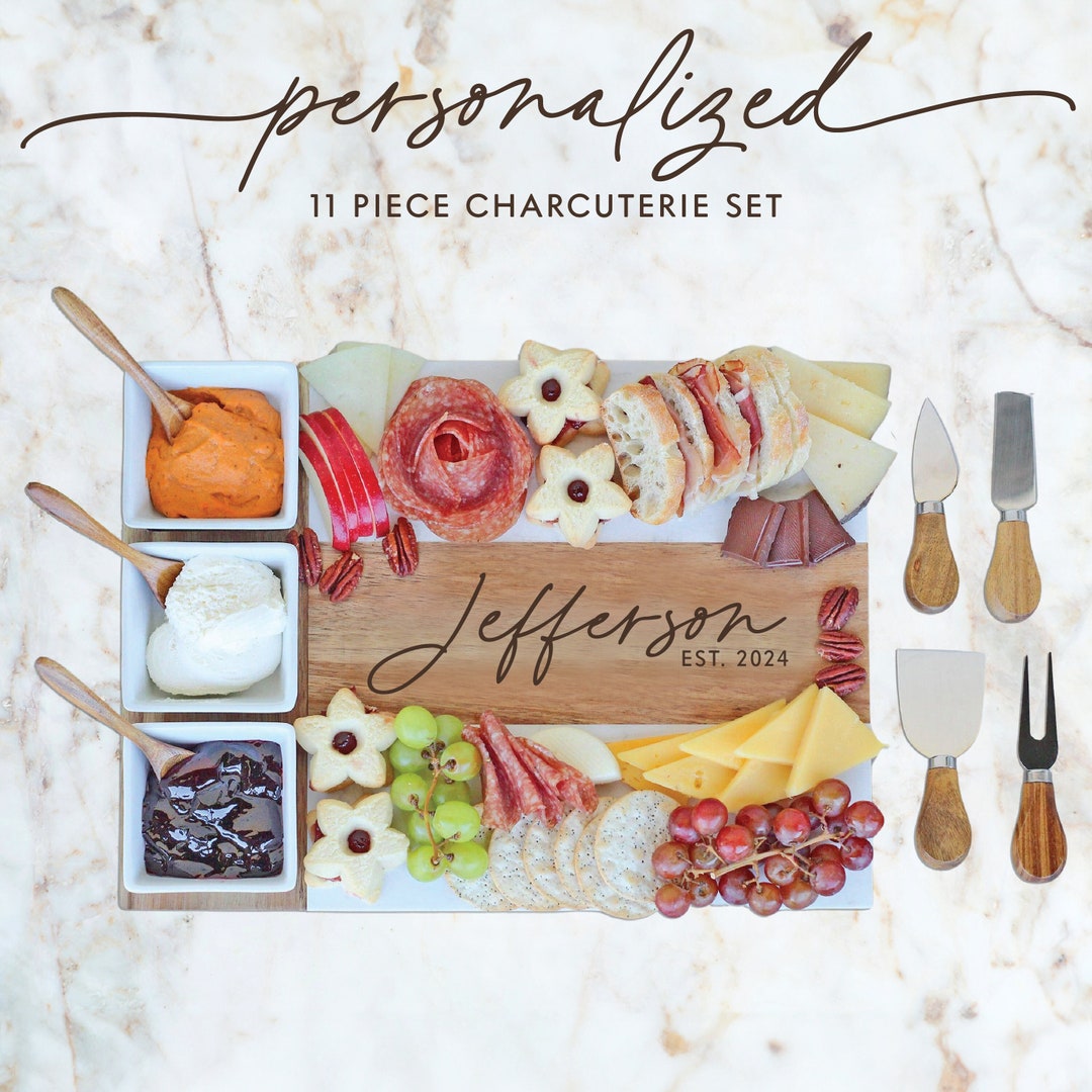 Personalized Charcuterie Set, 11 Piece Set, Marble Serving Board ...