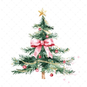 Vintage Pink Bow Christmas Tree Png, Classic Xmas Tree Sublimation ...