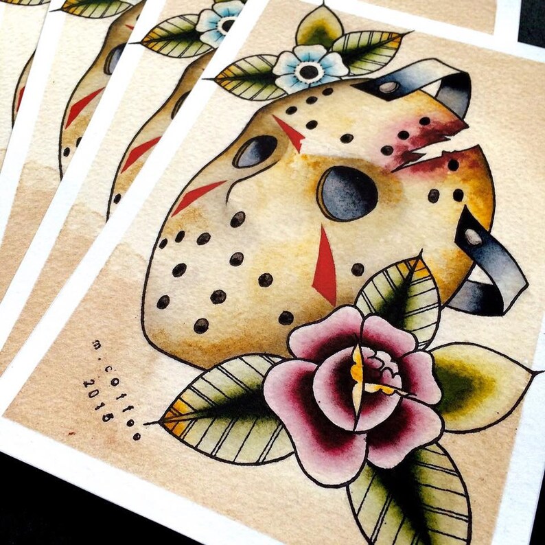 Horror Halloween Jason Mask Tattoo Flash Print by Michelle | Etsy