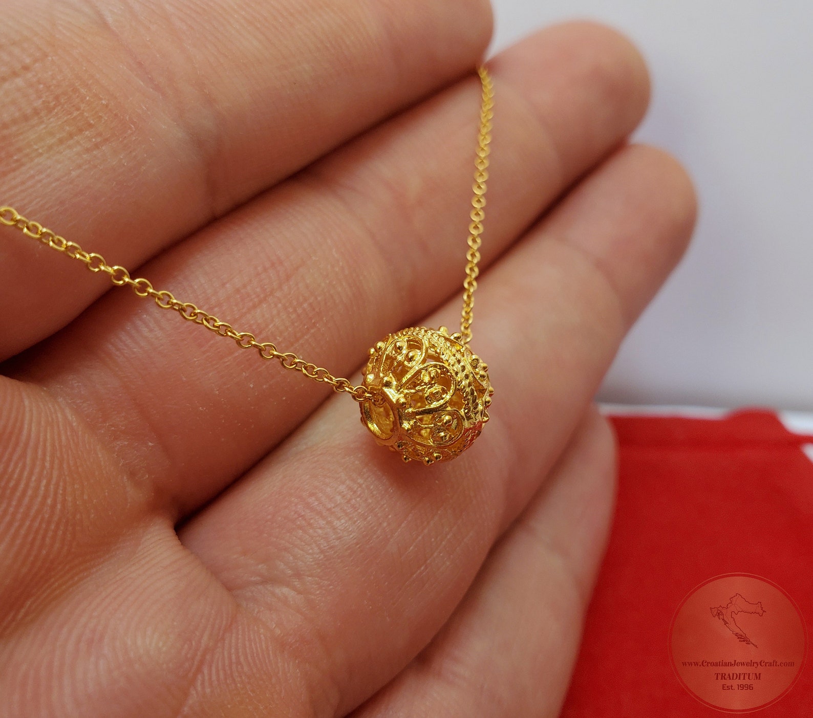 Traditional Croatian Filigree Ball Slider Pendant in 14k Gold ...