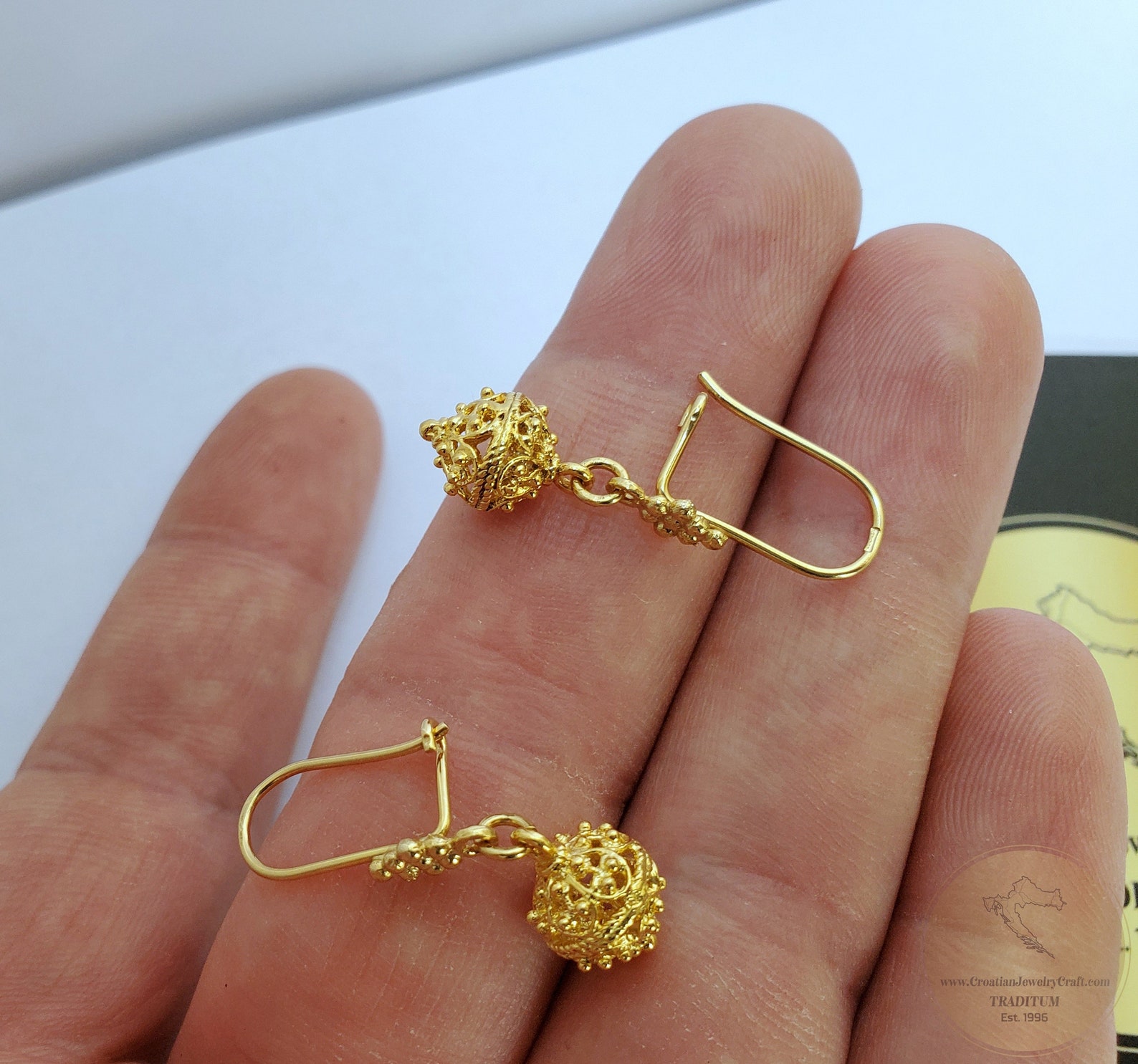 14k Gold Earrings Traditional Croatian Filigree Hook | Etsy