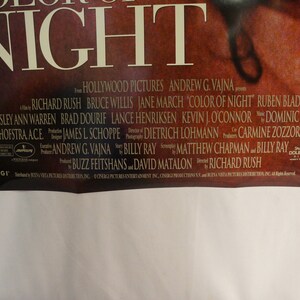 1994 color of Night Movie D/S One Sheet Movie Poster, Bruce Willis and ...