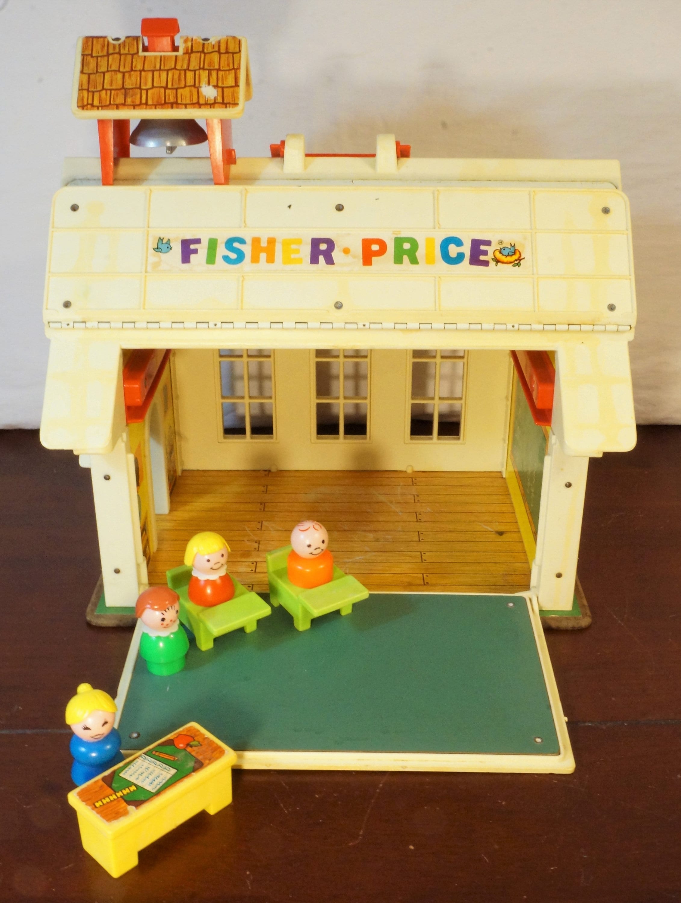 Vintage 1971 Fisher Price Toys Play Family School Playset, Wood Base ...