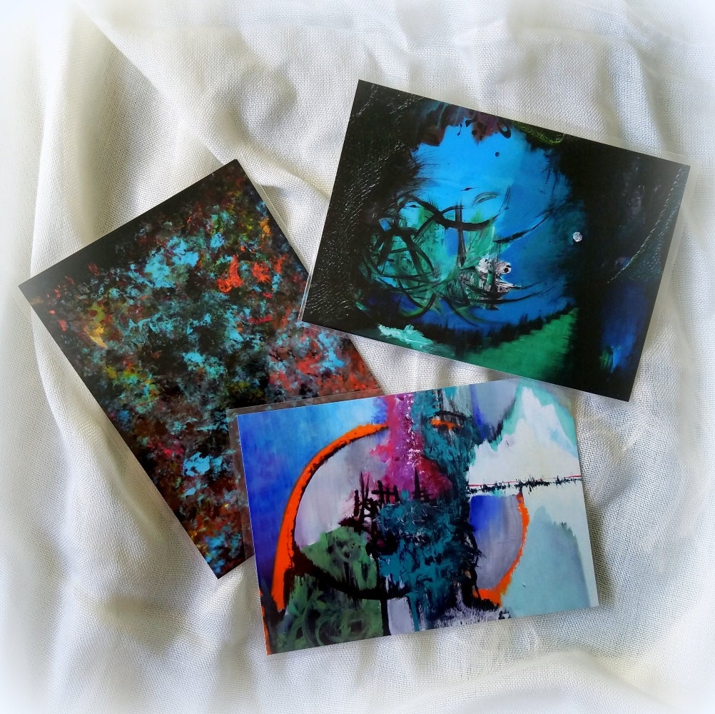 SET OF 3 Postcards, Abstract Art Prints, Postcard Set, Unique Art ...