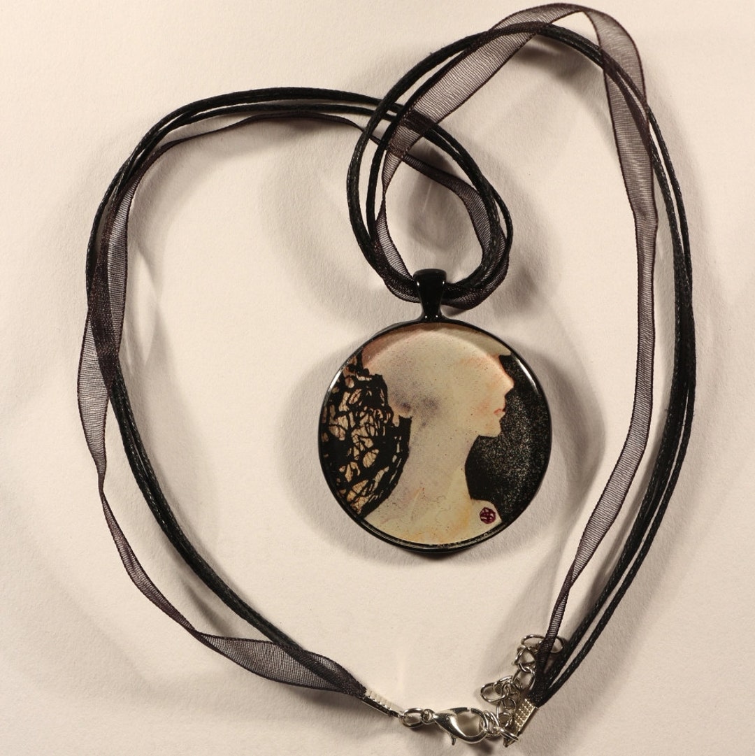 Lady Profile Pendant Necklace, Resin Jewelry, Romantic Cameo Necklace ...