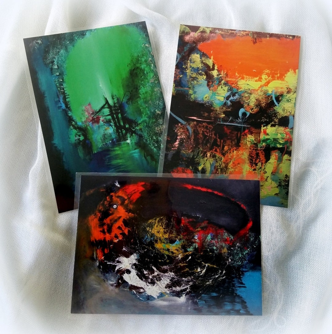 SET OF 3 Postcards, Abstract Art Prints, Postcard Set, Unique Art ...