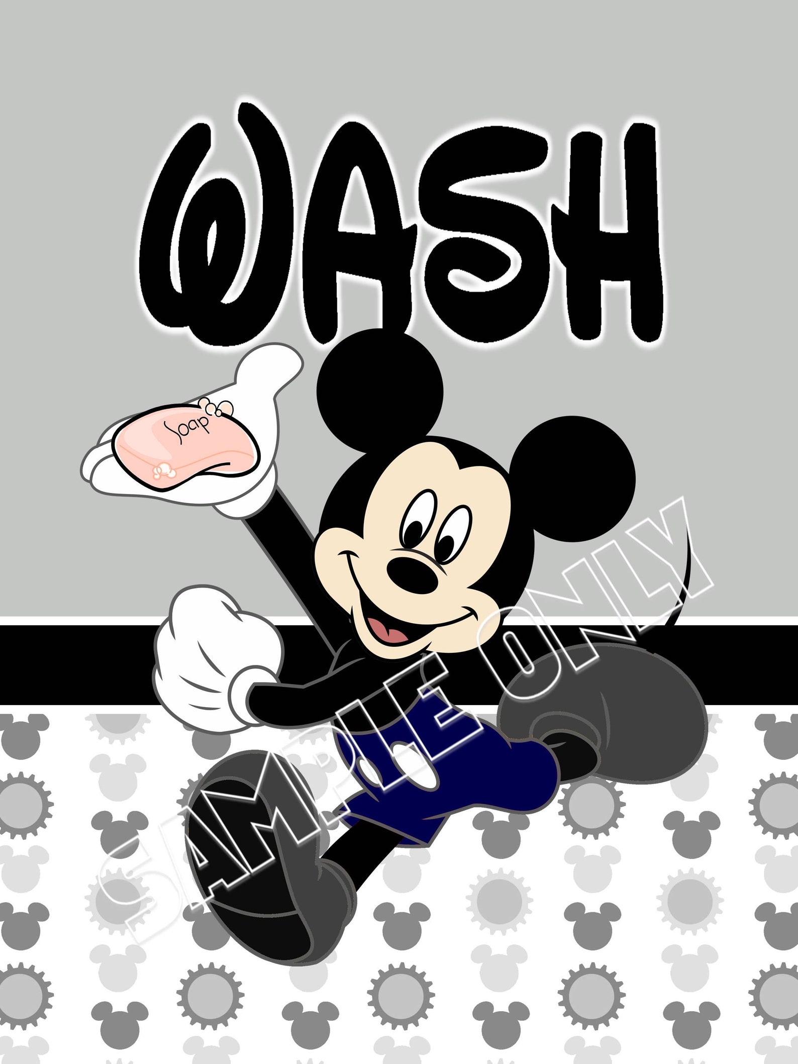 Mickey Mouse Gray Blue Wash Brush Floss Flush Kids Bathroom | Etsy