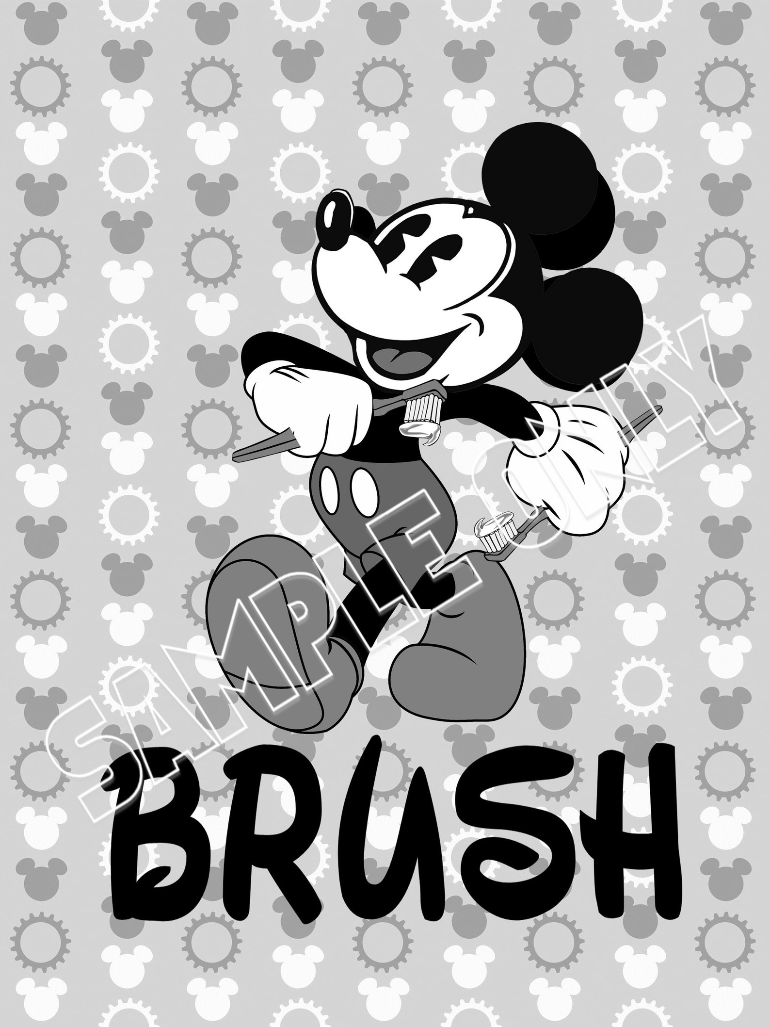 Mickey Mouse Monochrome Wash Brush Floss Flush Children's | Etsy