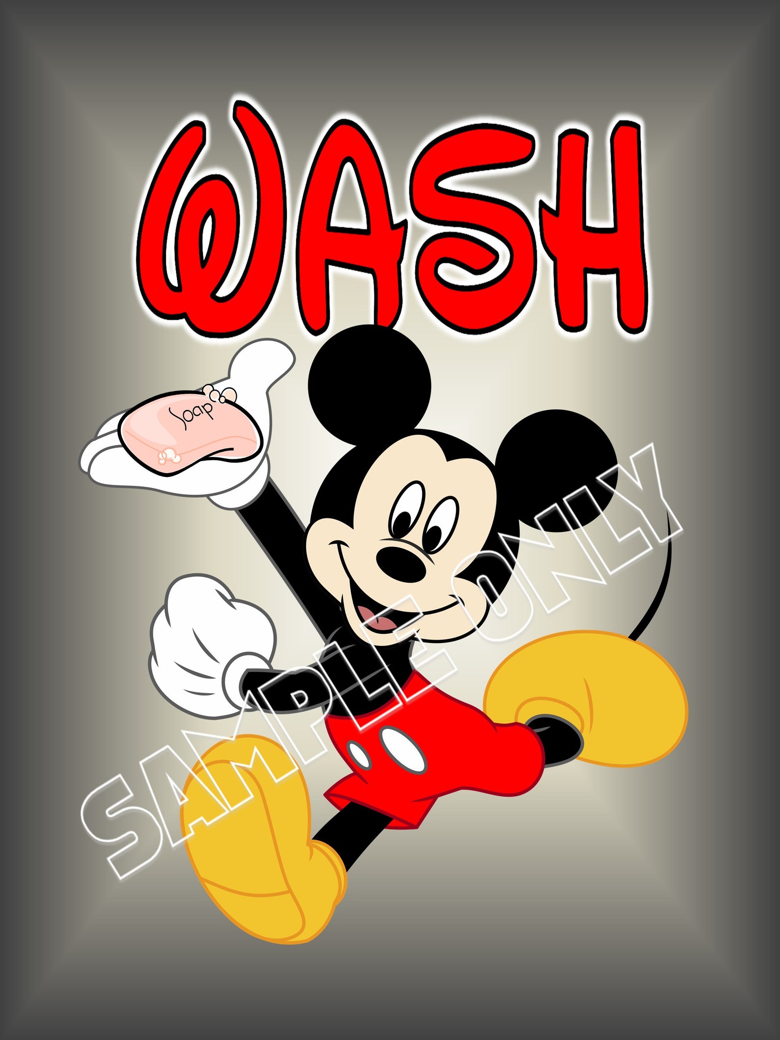 Mickey Mouse Gray BG Wash Brush Floss Flush Kids Bathroom - Etsy