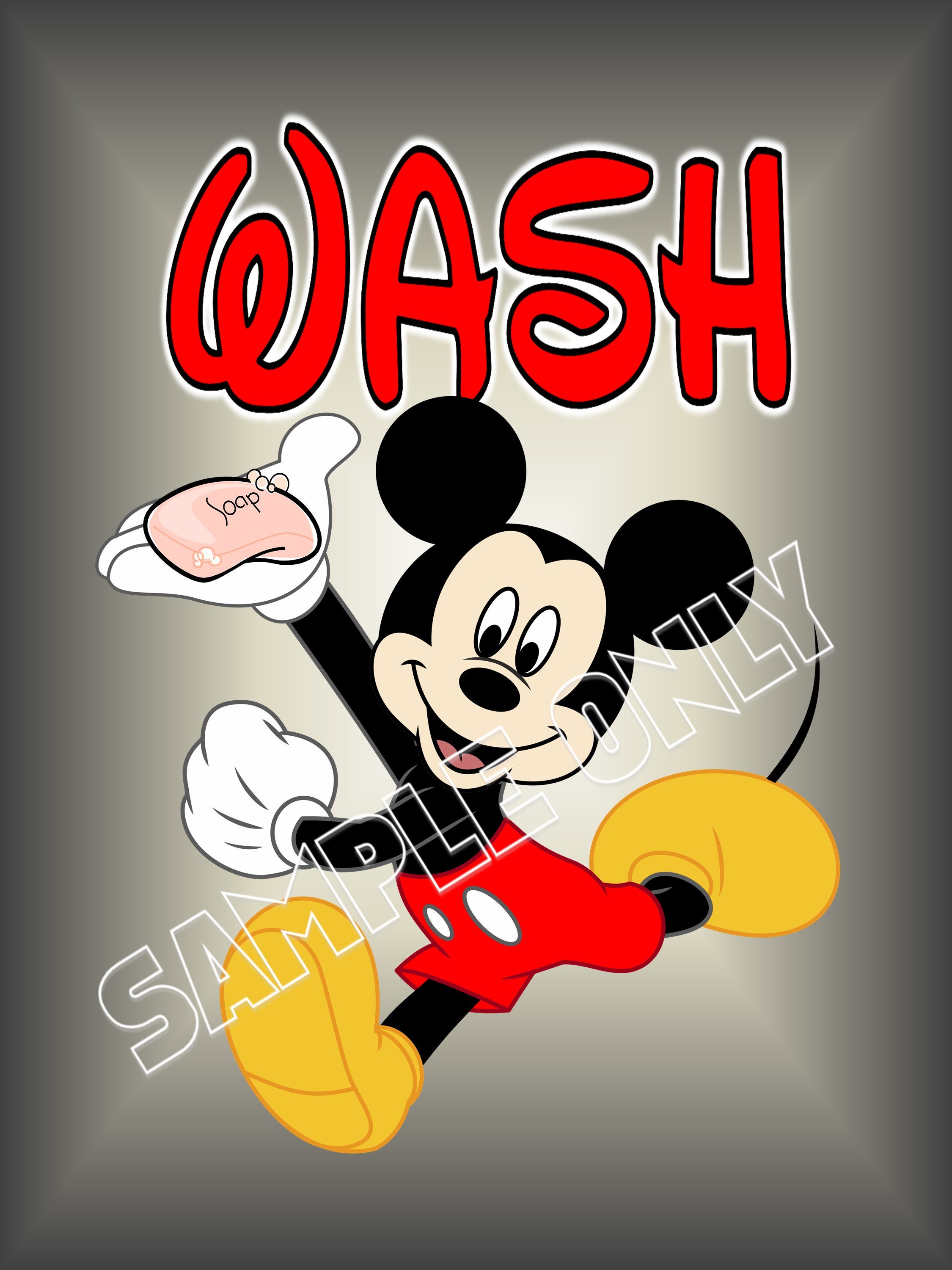 Mickey Mouse Gray BG Wash Brush Floss Flush Kids Bathroom Decor Wall ...