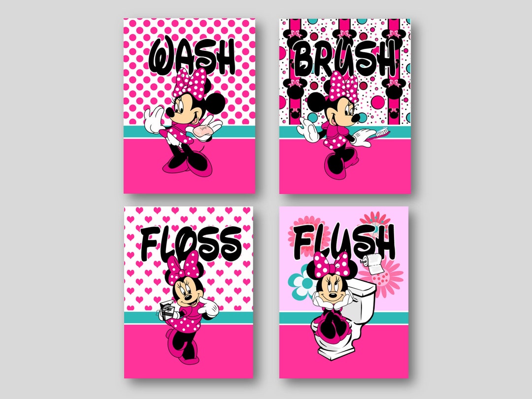 Minnie Mouse Hot Pink and Teal Wash Brush Floss Flush Kids Bathroom ...