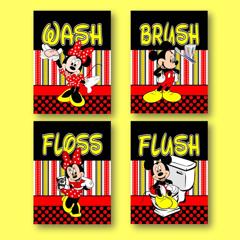 Mickey Mouse Minnie Mouse Multi Colors Wash Brush Floss Flush - Etsy