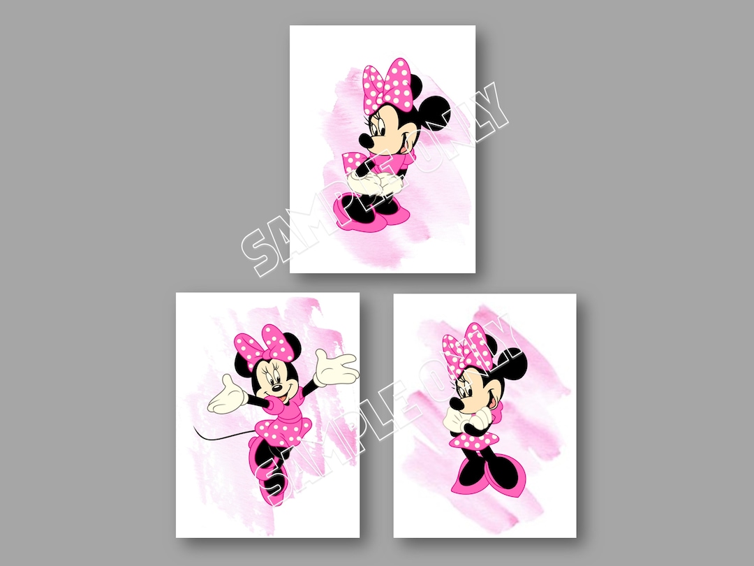 Minnie Mouse Trio Pink Watercolor Splashes Wall Art Prints - Etsy