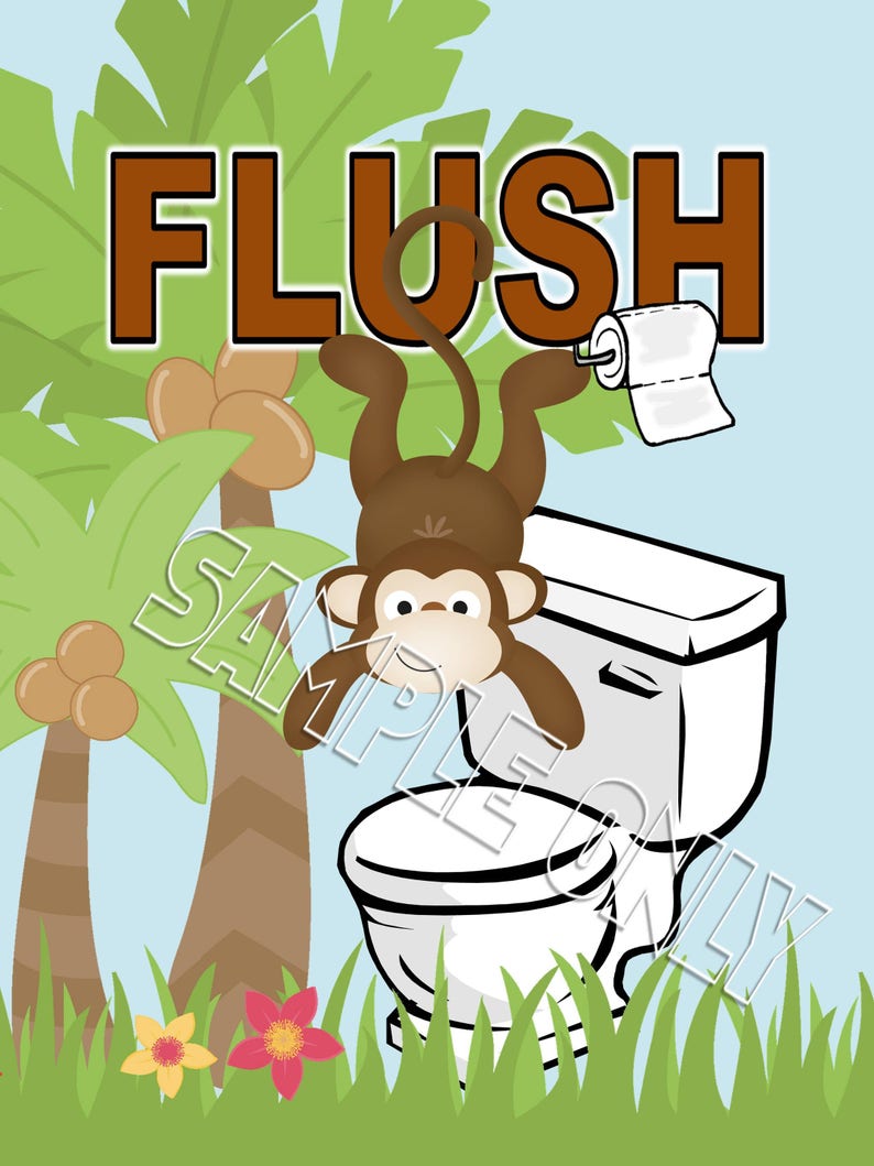 Monkey Business Bathroom Wash Brush Floss Flush Kids Bathroom - Etsy