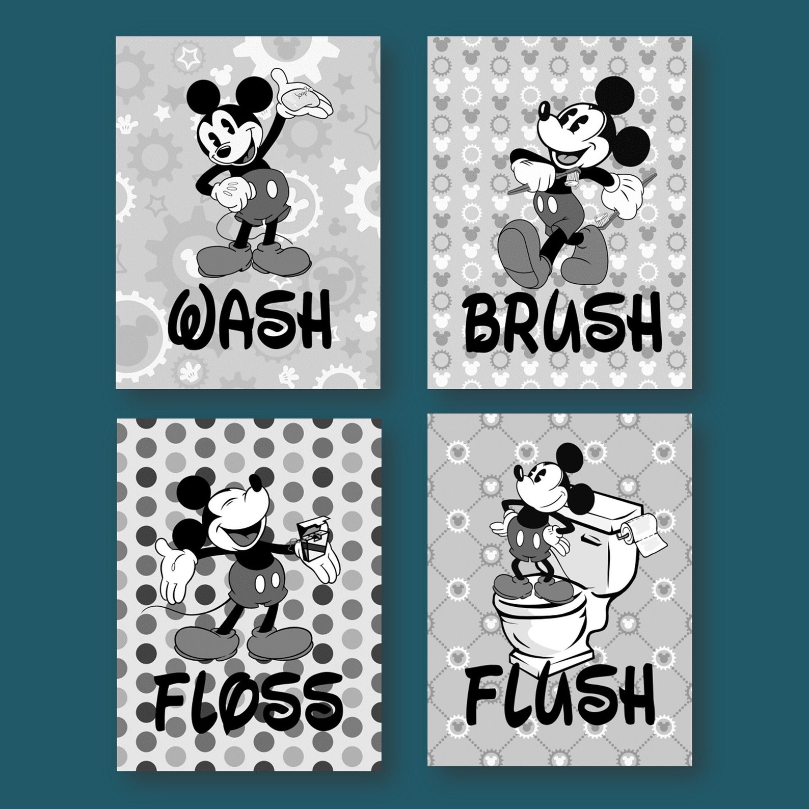 Mickey Mouse Monochrome Wash Brush Floss Flush Children's Bathroom ...