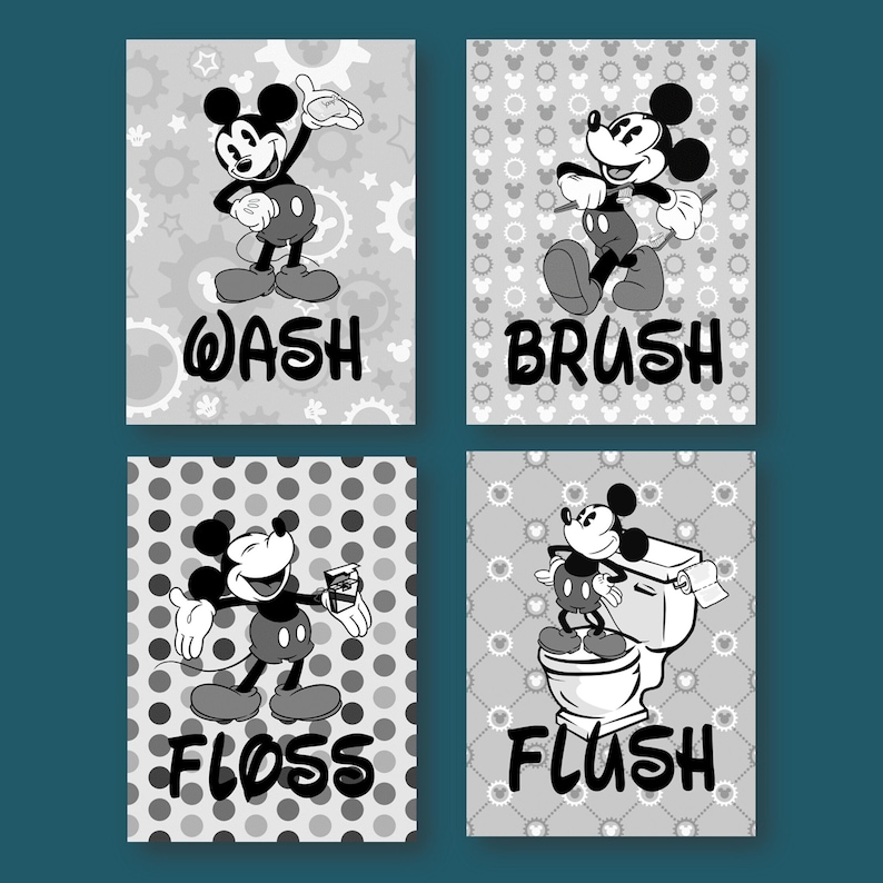 Mickey Mouse Monochrome Wash Brush Floss Flush Children's Bathroom ...