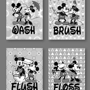 Mickey and Minnie Mouse Monochrome Wash Brush Floss Flush Children's ...