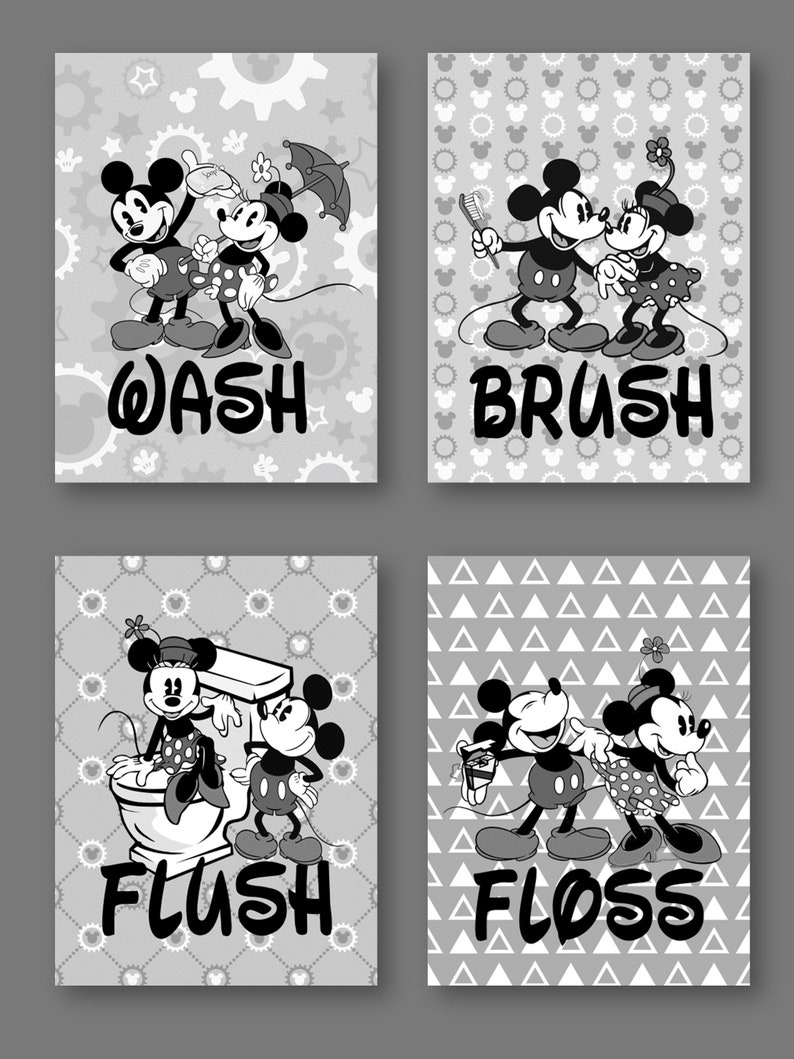 Mickey and Minnie Mouse Monochrome Wash Brush Floss Flush - Etsy