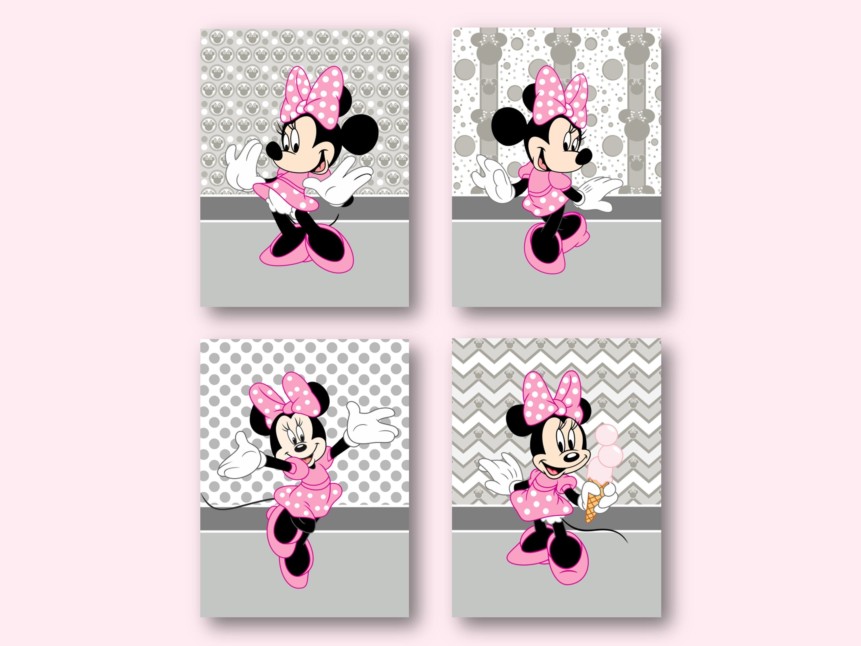 Minnie Mouse Pink and Gray Kids Room Decor Wall Art Prints - Etsy