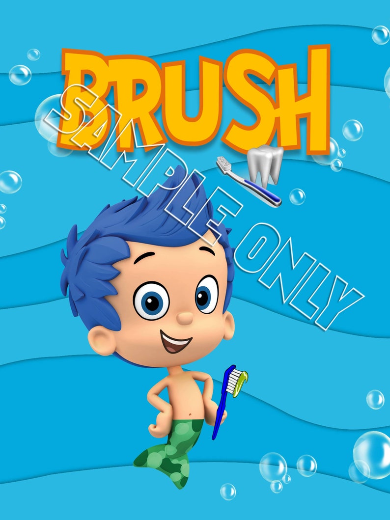 Bubble Guppies Wash Brush Floss Flush Kids Bathroom Decor Wall Art ...